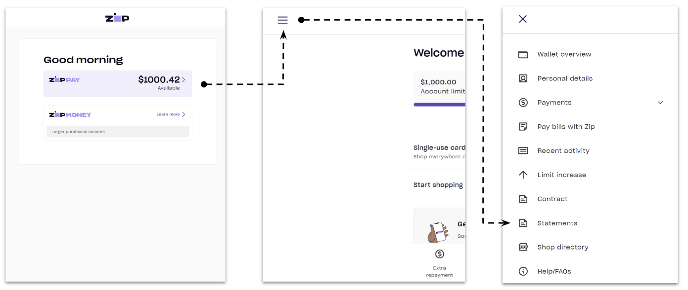 Where can I locate my Zip account statement/s? – Help Centre