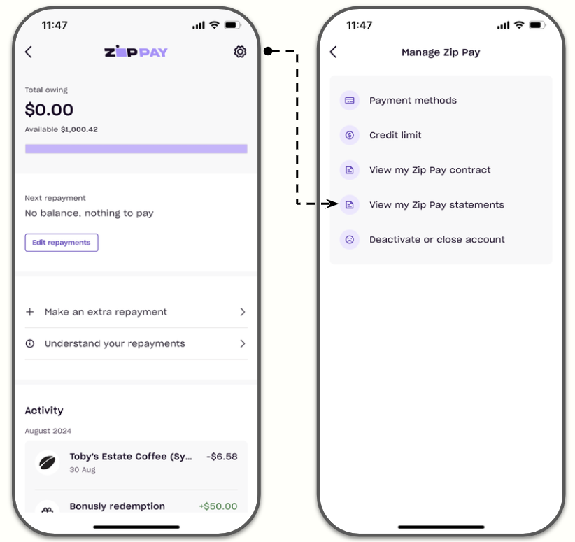 Where can I locate my Zip account statement/s? – Help Centre